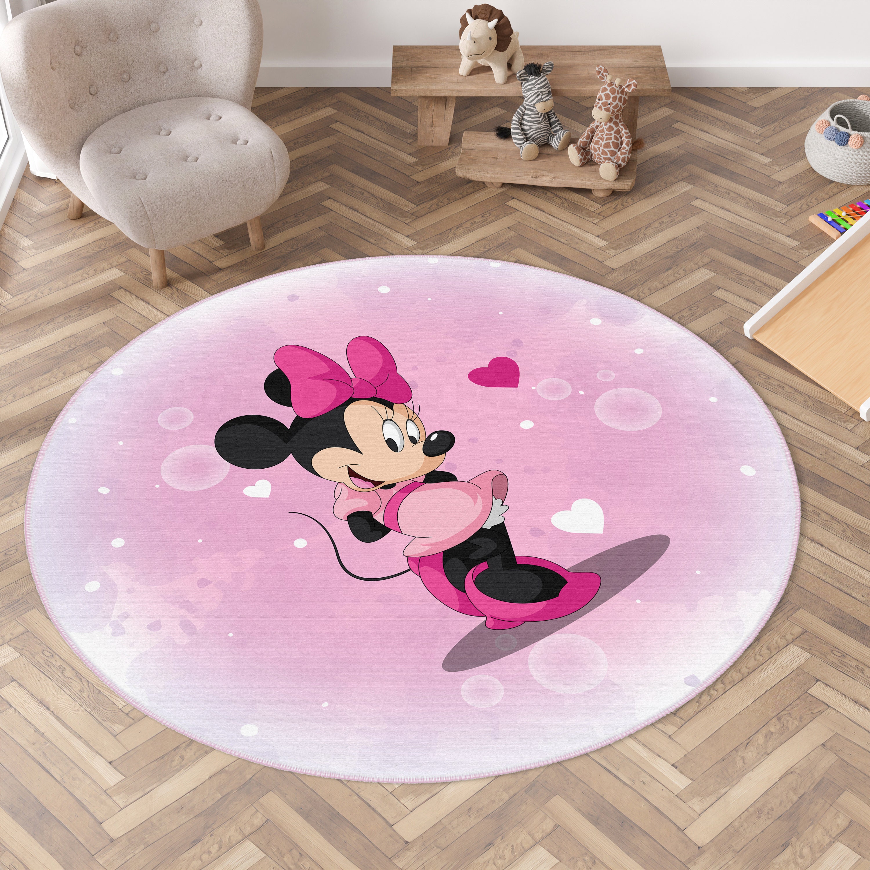 Pink Minnie Mouse Kids Rug, Cute Minnie Mouse Rug, Baby Girl Playroom ...
