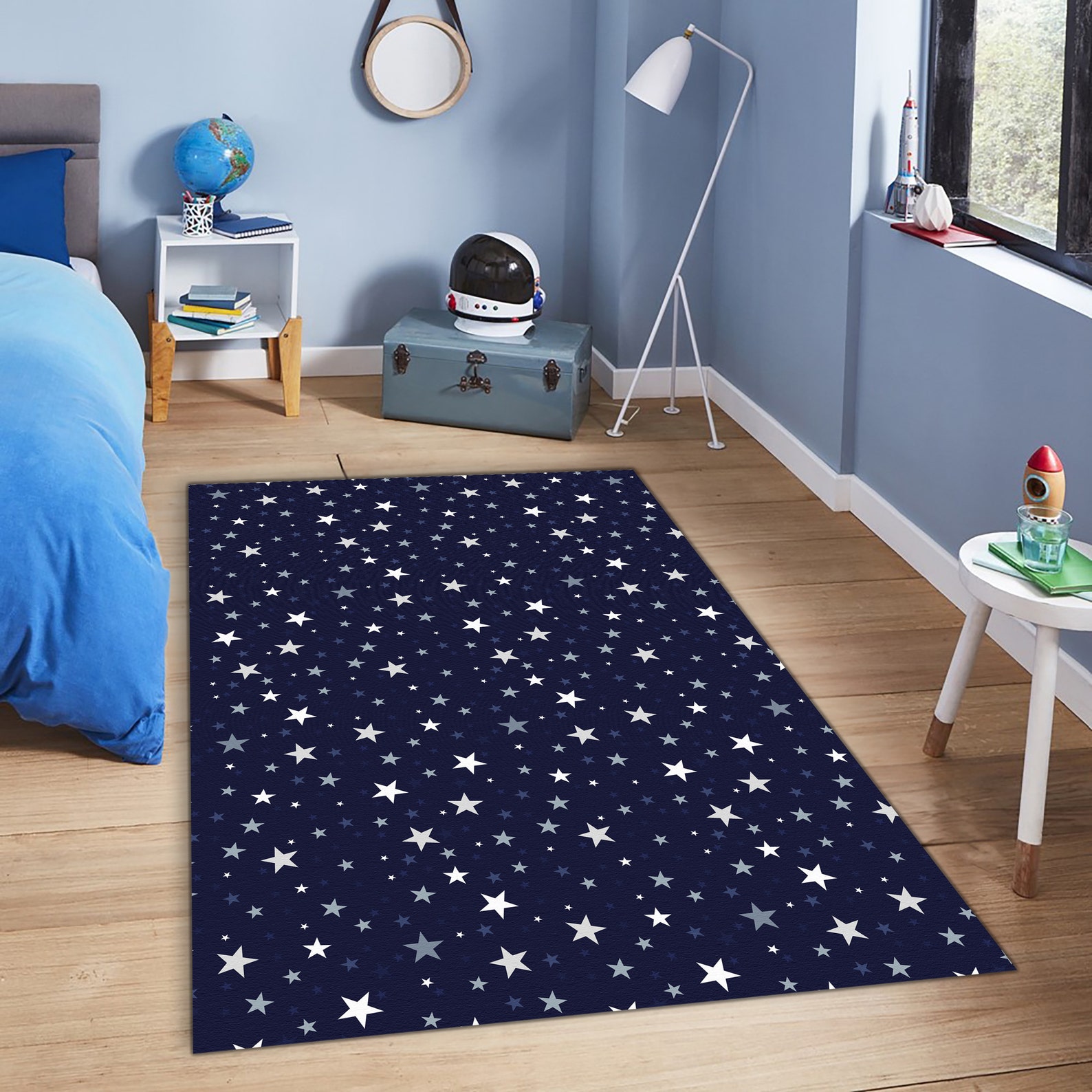 Space Themed Star Kids Rug, Kids Room Rug, Educational Play Mat, Galaxy ...