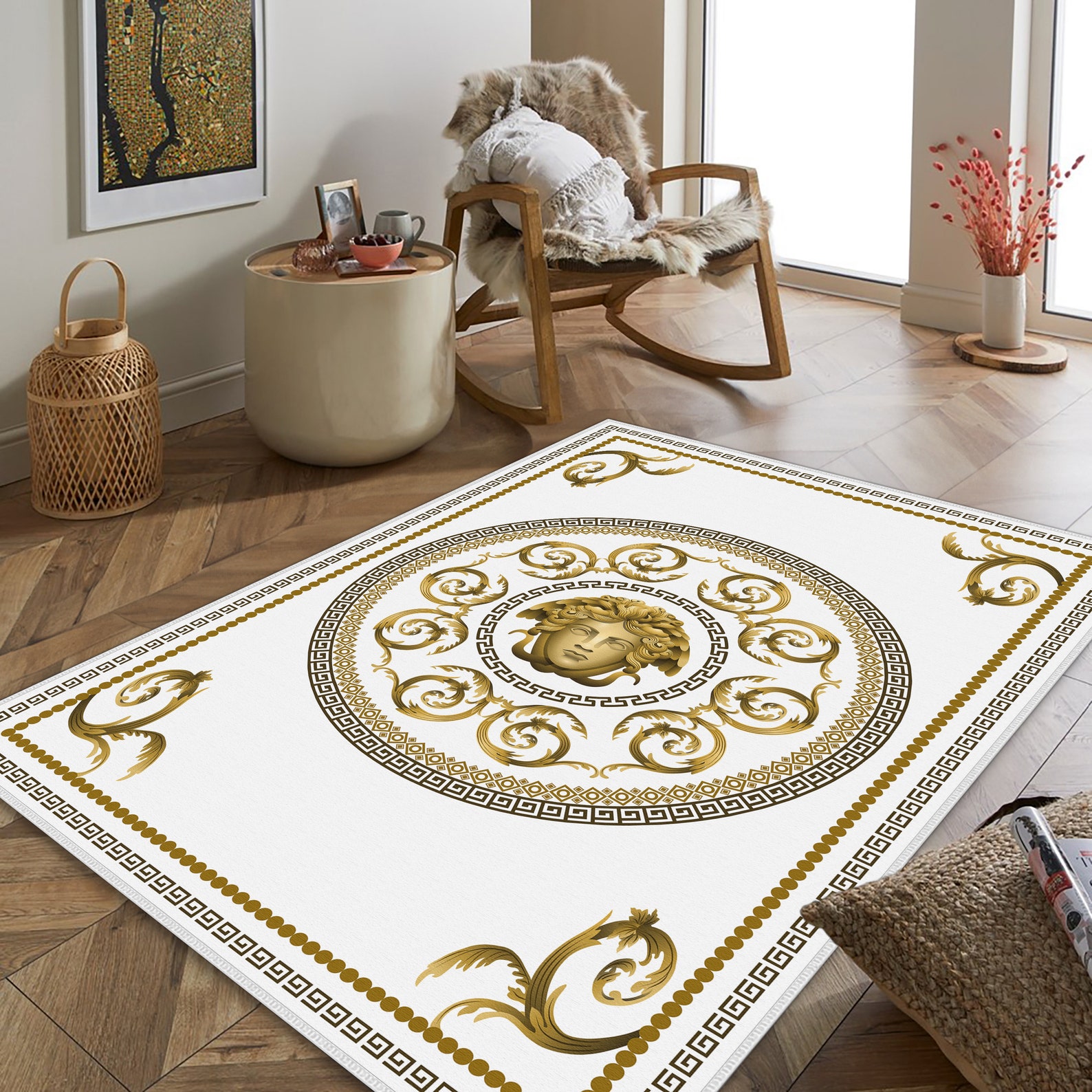 Medusa Gold Rug, Gold Greek Rug, Greek Mat, Custom Rug, Greek Rugs ...