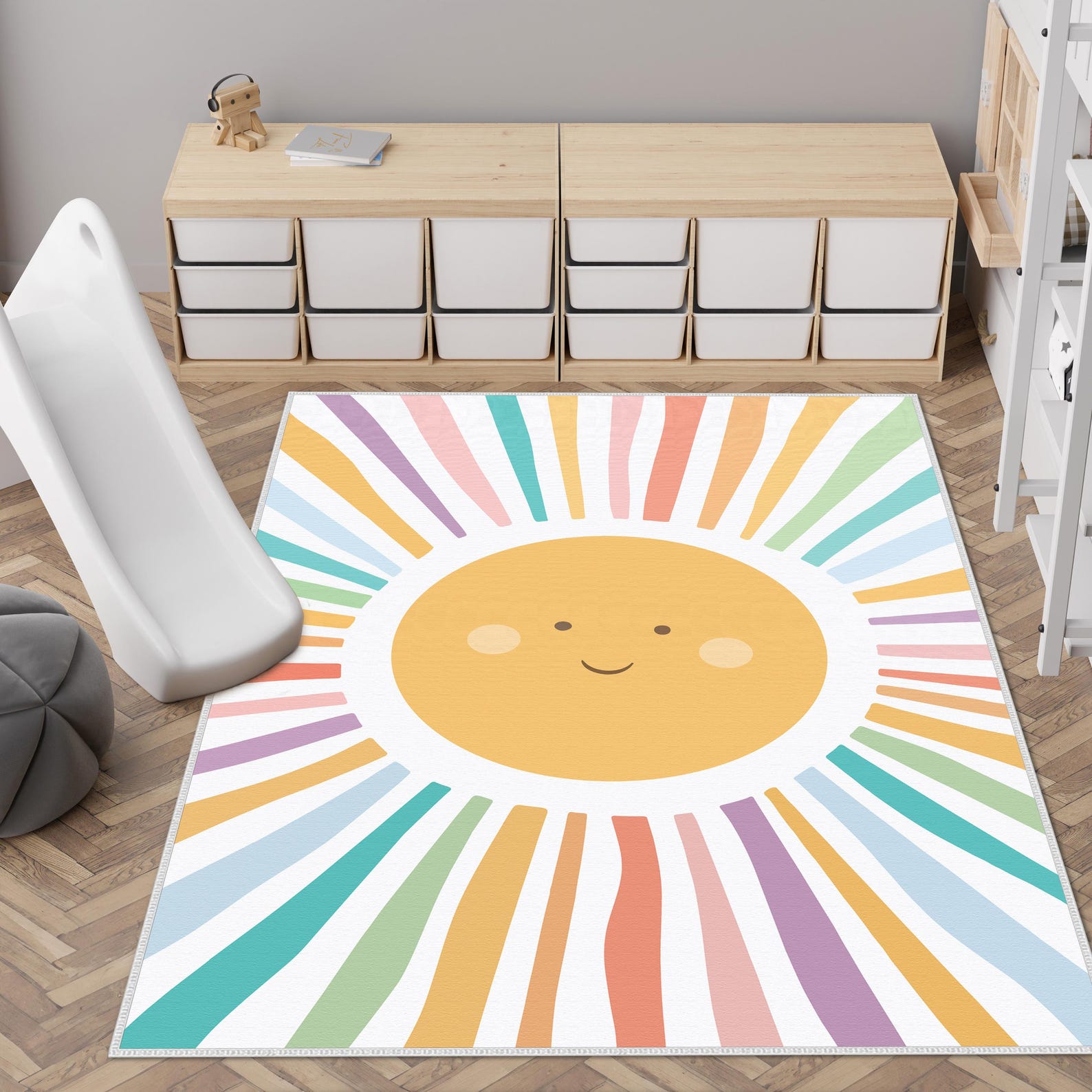 Smiling Sun Patterned Kids Rug, Happy Sun Rug, Fun Kids Rug With ...