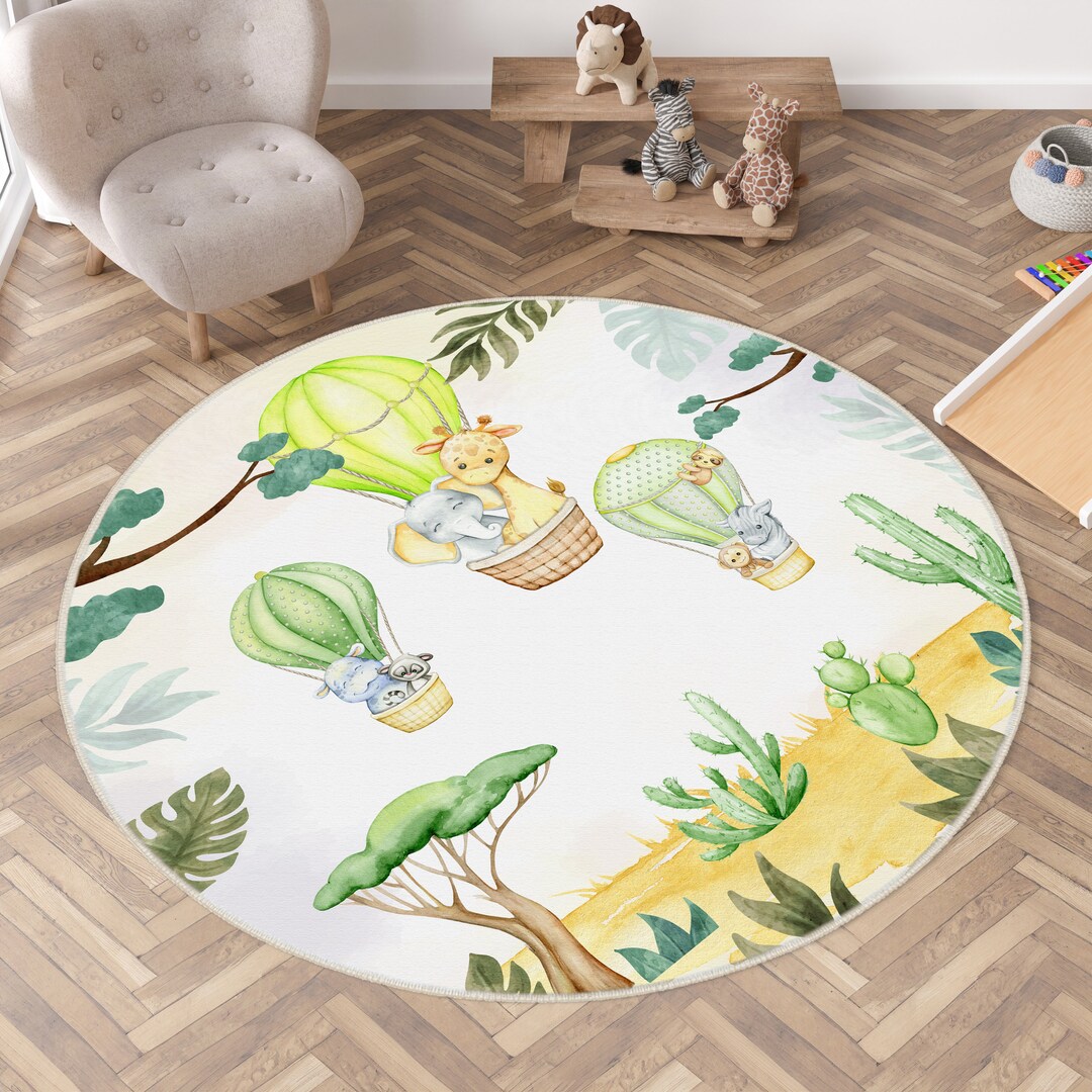 Safari Animals Kids Rug, Safari Animals Rug, Lion Kids Rug, Giraffe ...