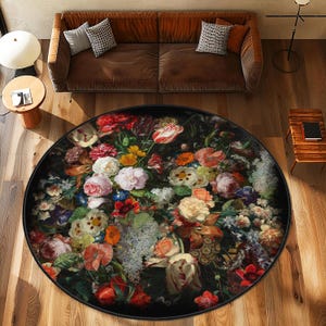 Black Rug, Floral Carpet, Gothic Pattern Rug, Leafy Carpet, Living Room ...