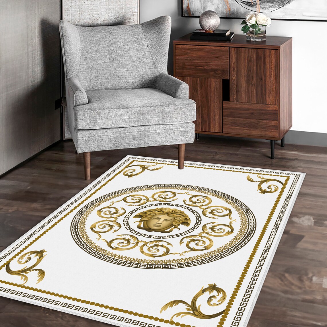 Medusa Gold Rug, Gold Greek Rug, Greek Mat, Custom Rug, Greek Rugs ...