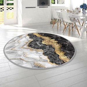 Marble Themed Round Carpet, Living Room Floor Decor, Luxury Area Rug ...