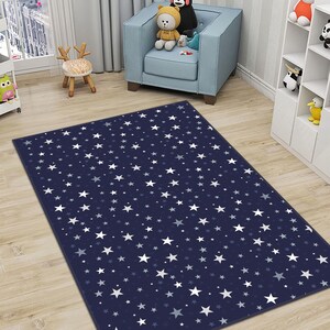Space Themed Star Kids Rug, Kids Room Rug, Educational Play Mat, Galaxy ...