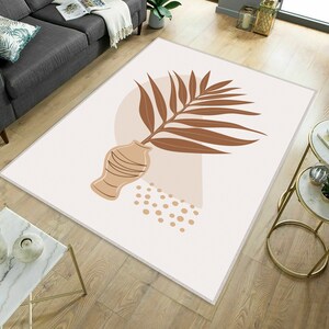 Brown Abstract Rug, Modern Art Carpet, Fringed Rug Living Room ...