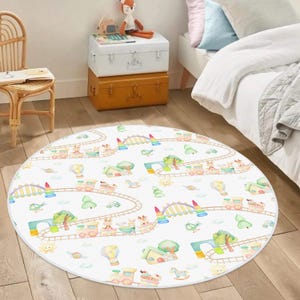 Train Safari Themed Carpet, Nursery Rug, Animals Pattern Train Rugs ...