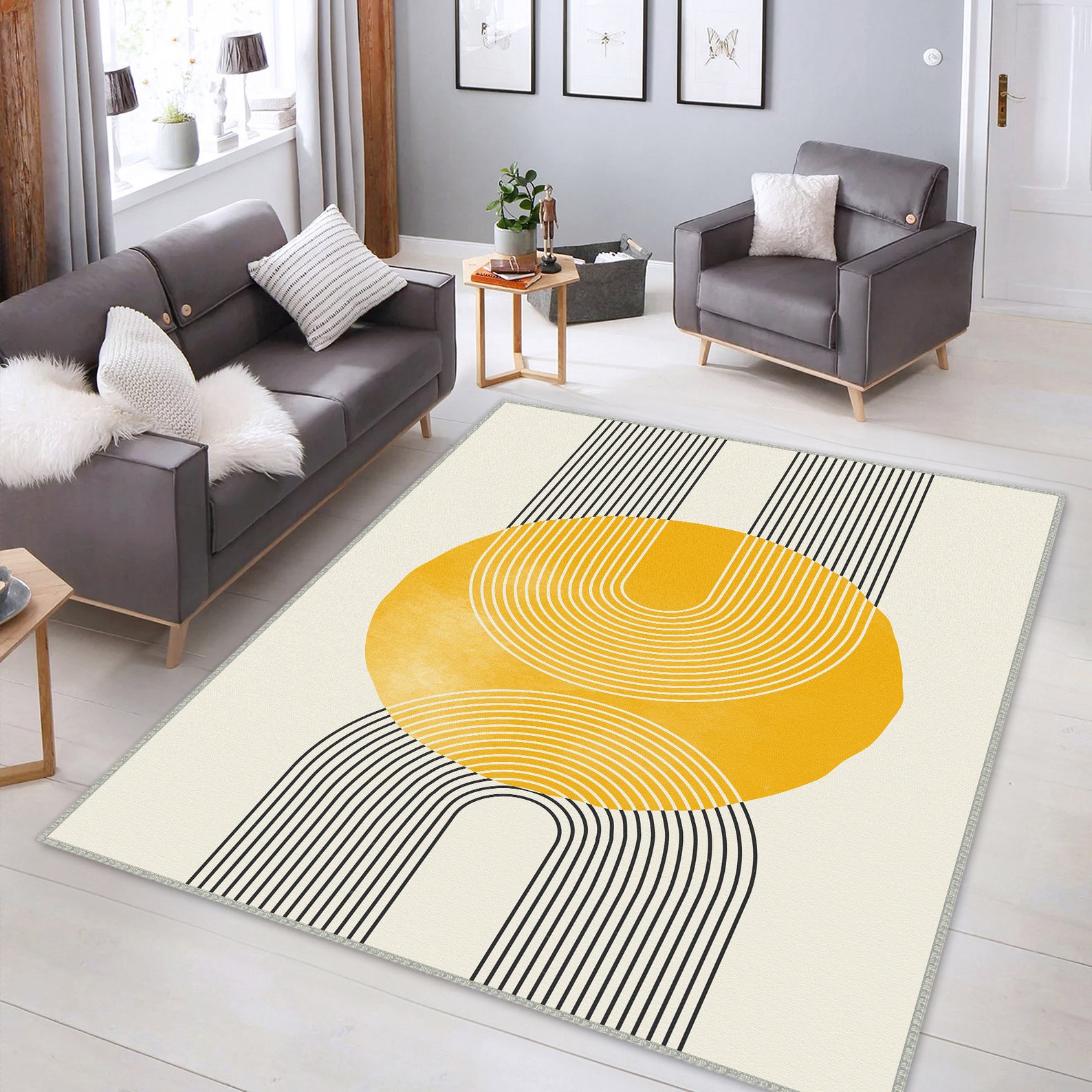 Abstract Shapes Modern Area Rug, Boho Home Decor Rug, Modern Art Rug ...