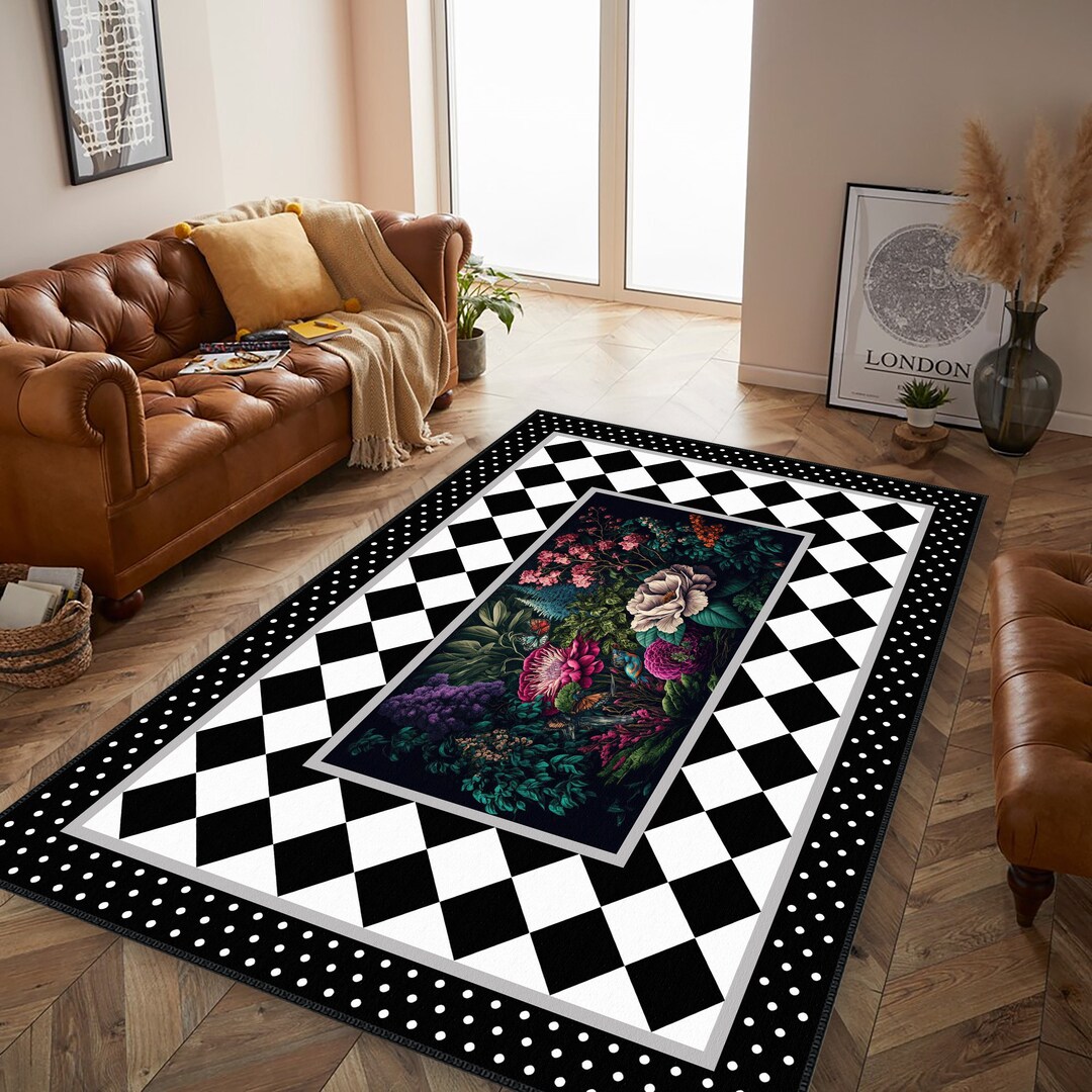 Rose Dark Floor Art, Flowers Pattern Carpets, Gothic Area Rug, Floral ...