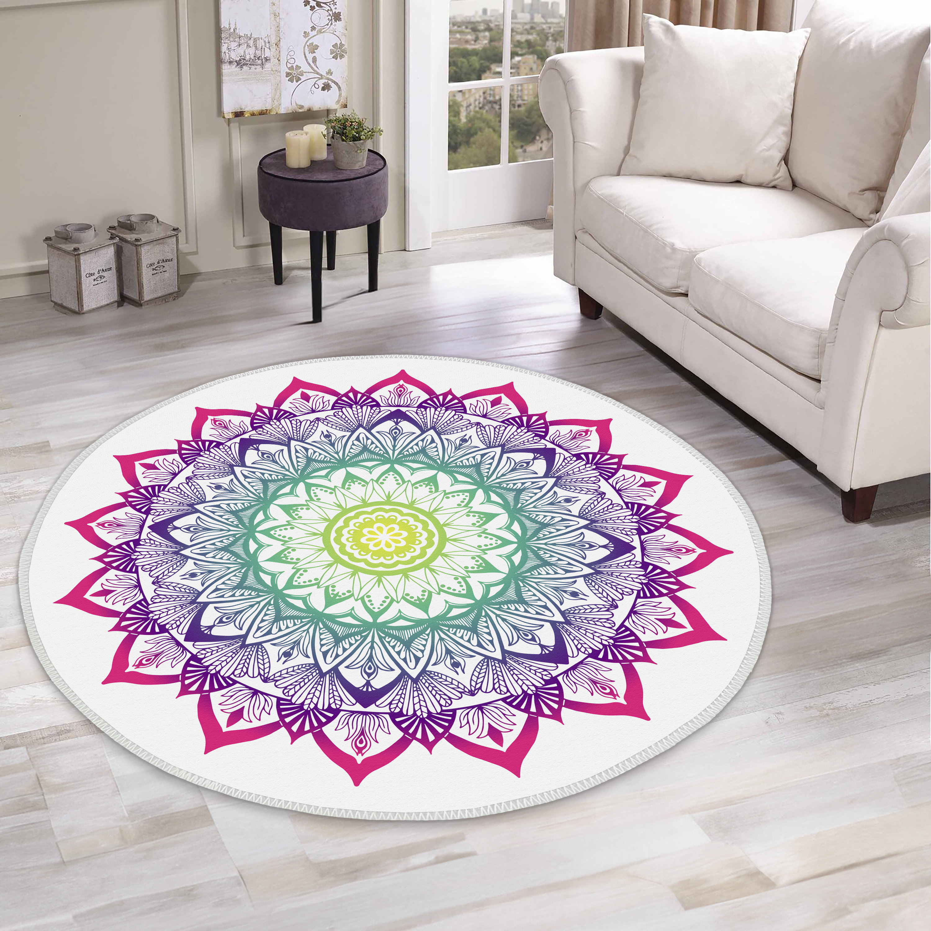 Mandala Rugs, Purple Mandala Rug, Round Retro Colorful Mandala Carpet ...
