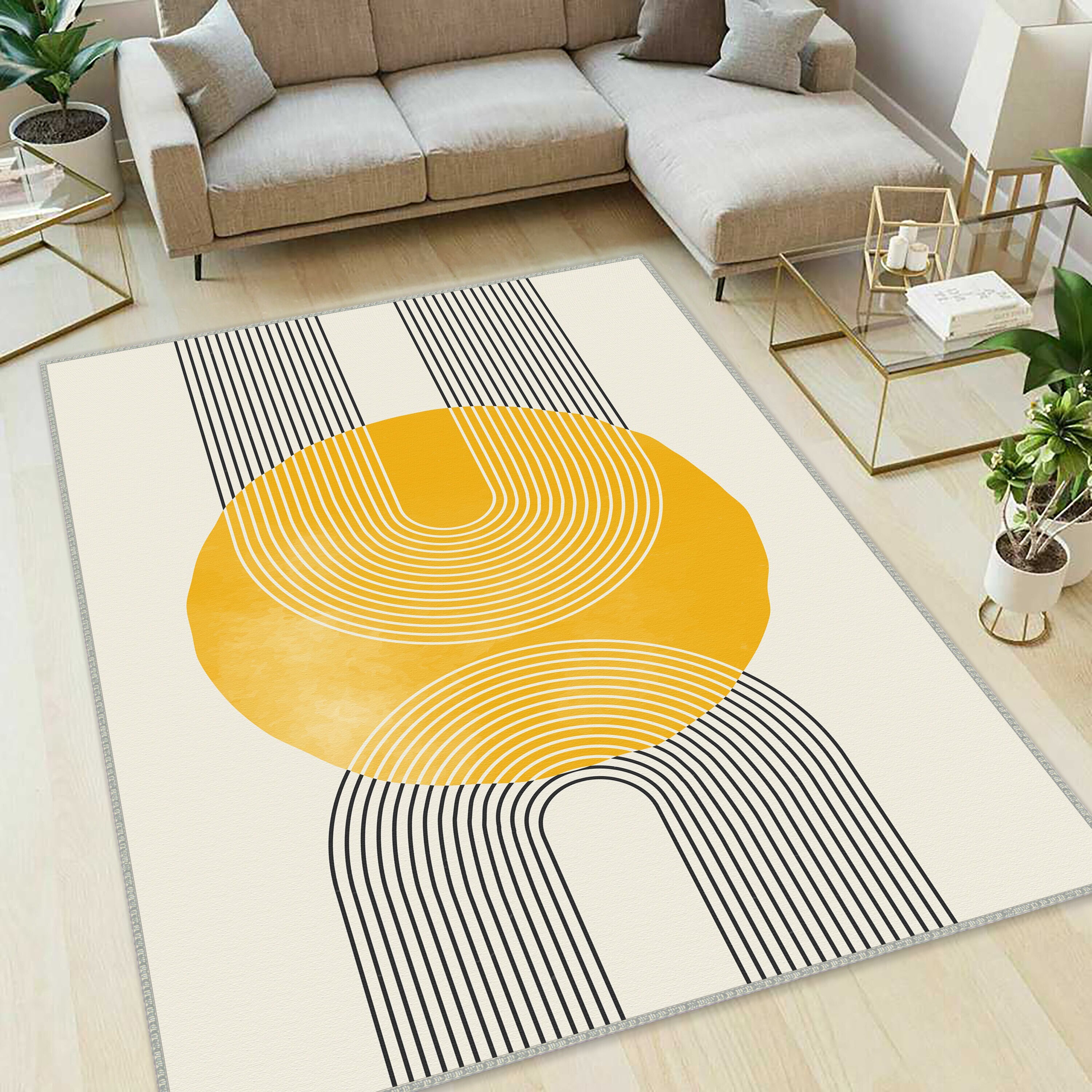 Abstract Shapes Modern Area Rug, Boho Home Decor Rug, Modern Art Rug ...