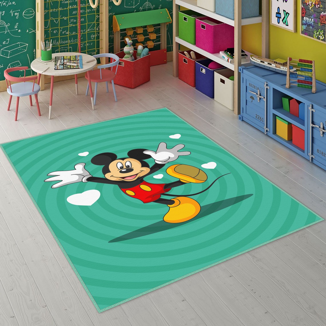 Green Nursery Rug, Mickey Mouse Rug, Cute Mickey Mouse Kids Rug, Soft ...