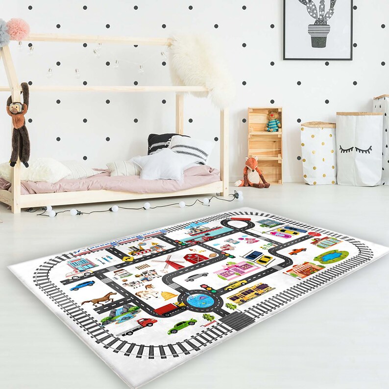 Road Pattern Kids Carpet, Race Track Play Carpet, Driveway Pattern ...