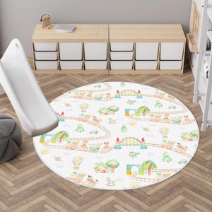 Train Safari Themed Carpet, Nursery Rug, Animals Pattern Train Rugs ...