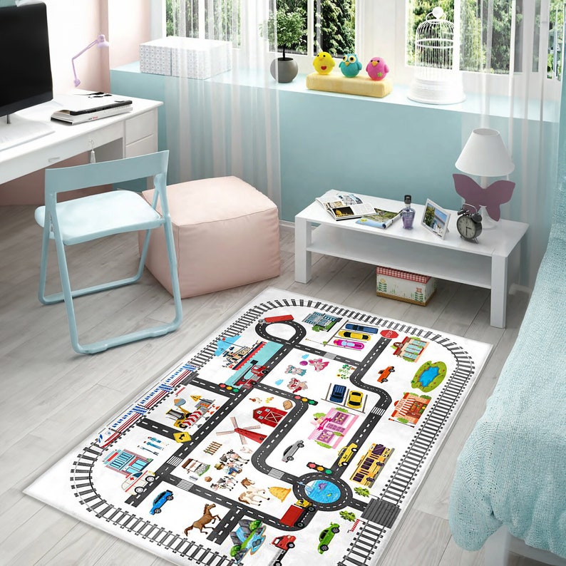 Road Pattern Kids Carpet, Race Track Play Carpet, Driveway Pattern ...