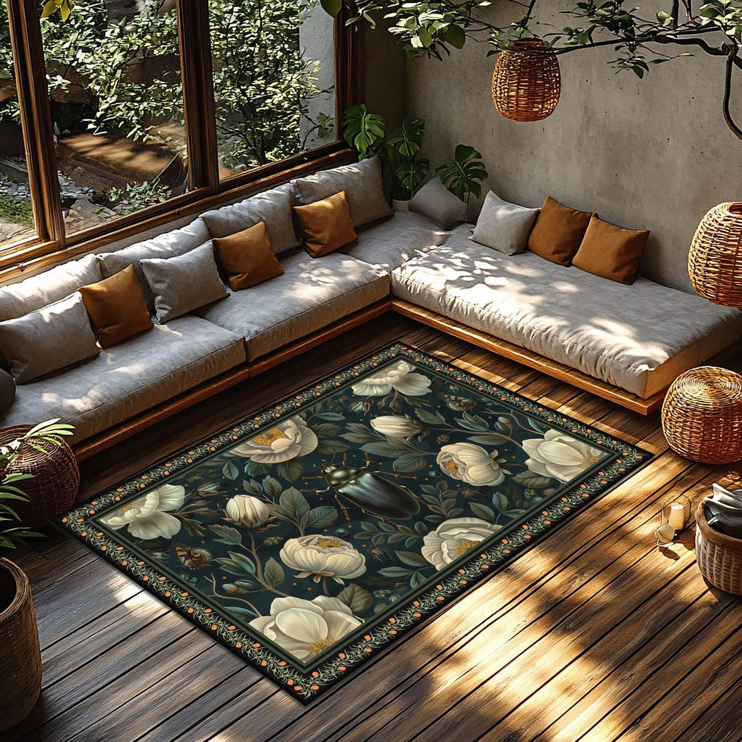 Enchanted Forest Dark Nature Themed Insects Rug, Forest Gothic Rug ...