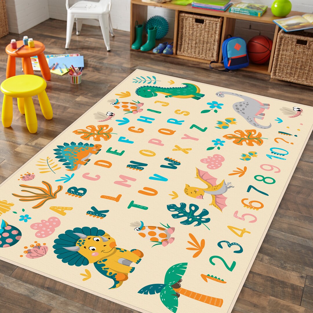 Letter Carpet, Number Kids Rug, Dinosaur Figure Educational Rug, Kids ...