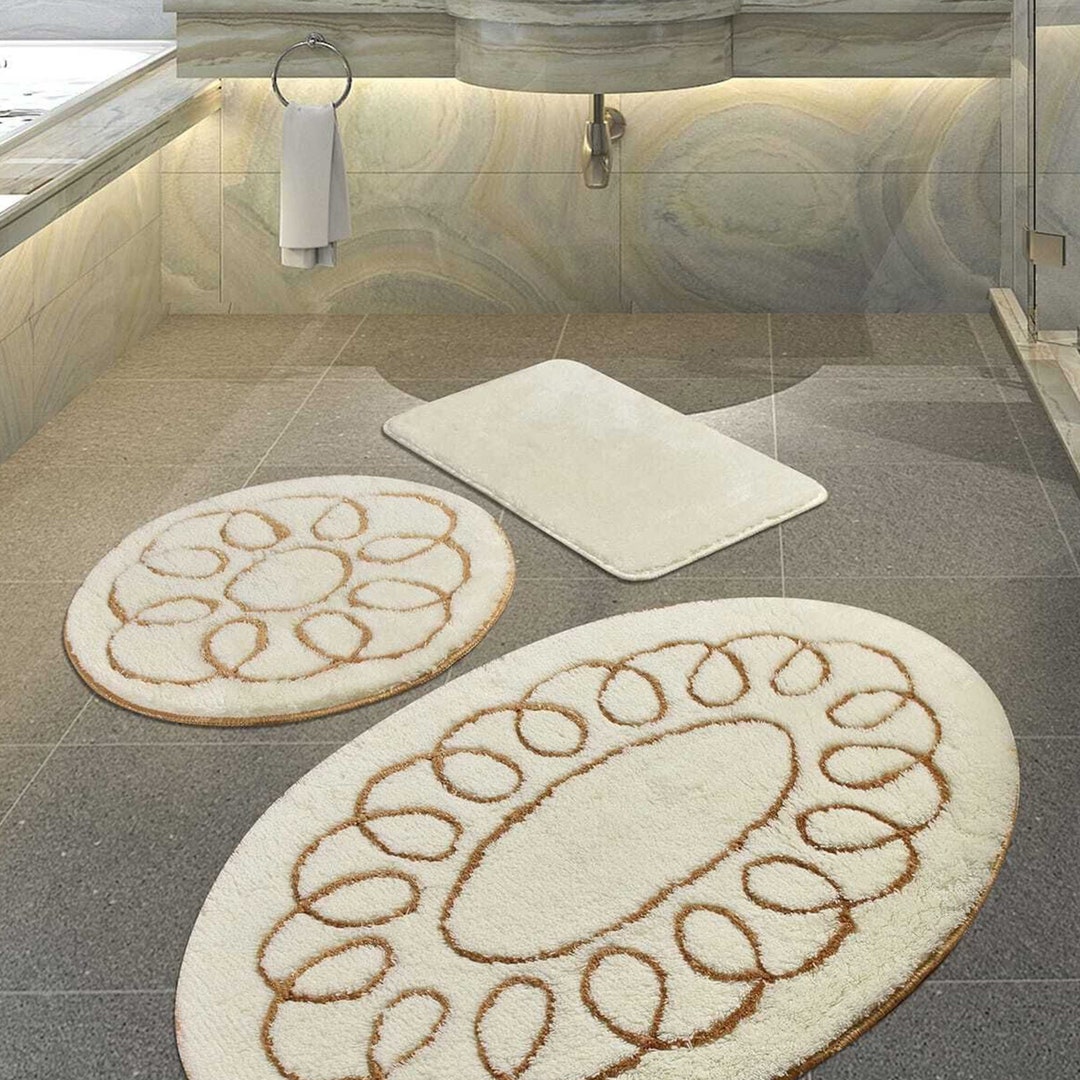 3-pack Gold Bath Mat Set, 3-piece Mat Set, Toilet Bowl Set, Decorative ...