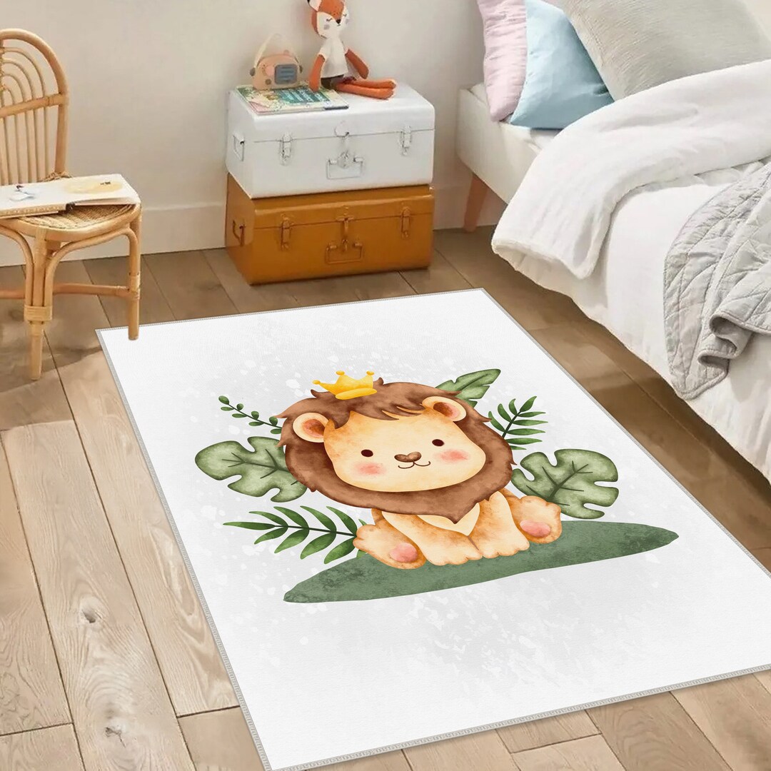 Cute Baby Lion Kids Rug, Safari Kids Room Decor, Rugs for Kids, Boys ...