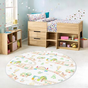 Train Safari Themed Carpet, Nursery Rug, Animals Pattern Train Rugs ...