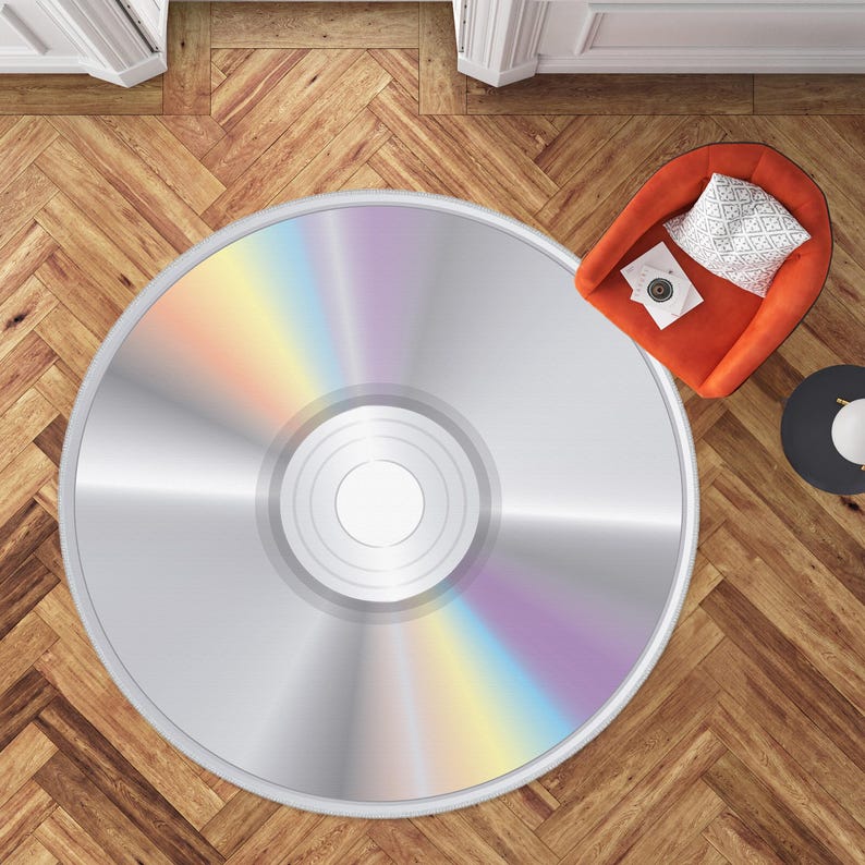 Cd Round Rug for Retro Room, Shiny Record Rug, Retro Computer Decor ...