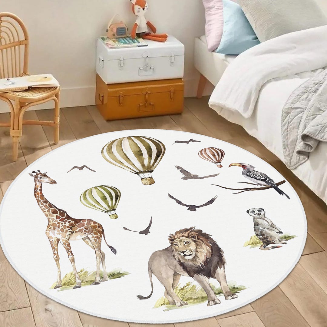 Safari Animals Kids Rug, Lion Kids Rug, Giraffe Kids Carpet, Safari ...