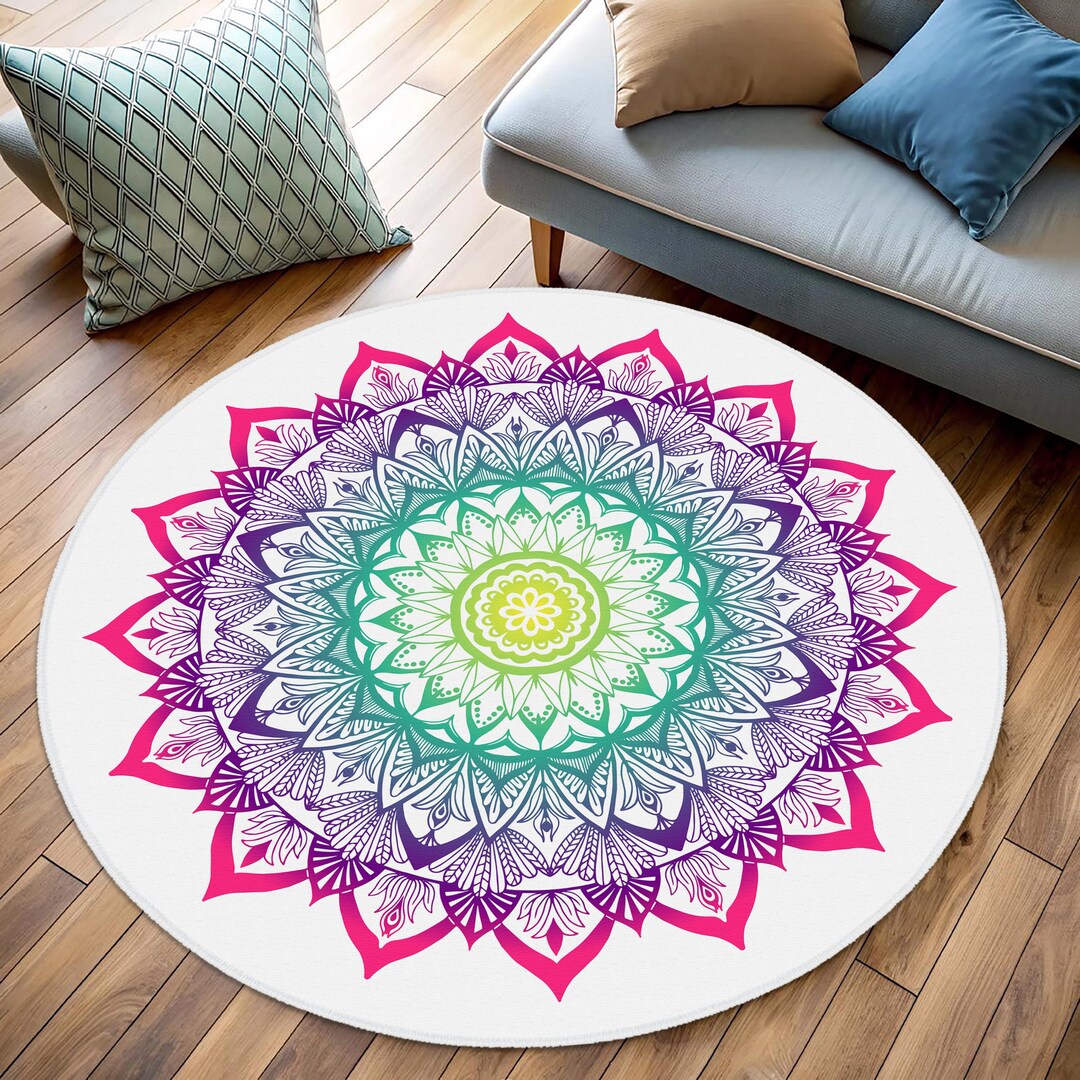 Mandala Rugs, Purple Mandala Rug, Round Retro Colorful Mandala Carpet ...