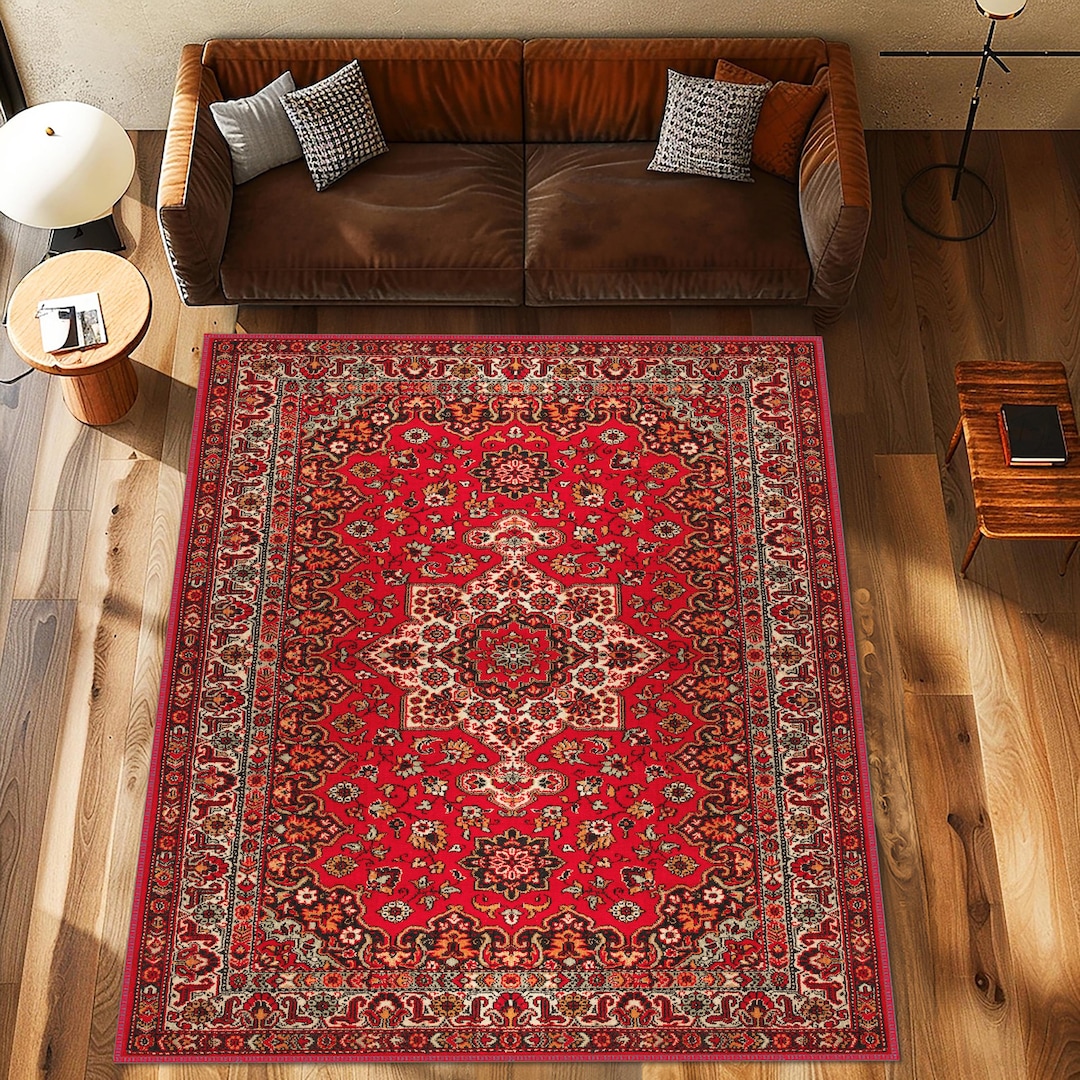 Vintage Themed Red Rug, Red Rug, Tribal Red Rug, Living Room Rug ...