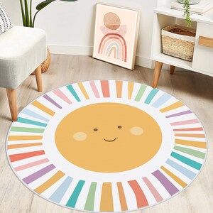 Boho Rainbow Sun Rug, Rainbow Nursery Rug, Kids Area Carpet, Washable ...