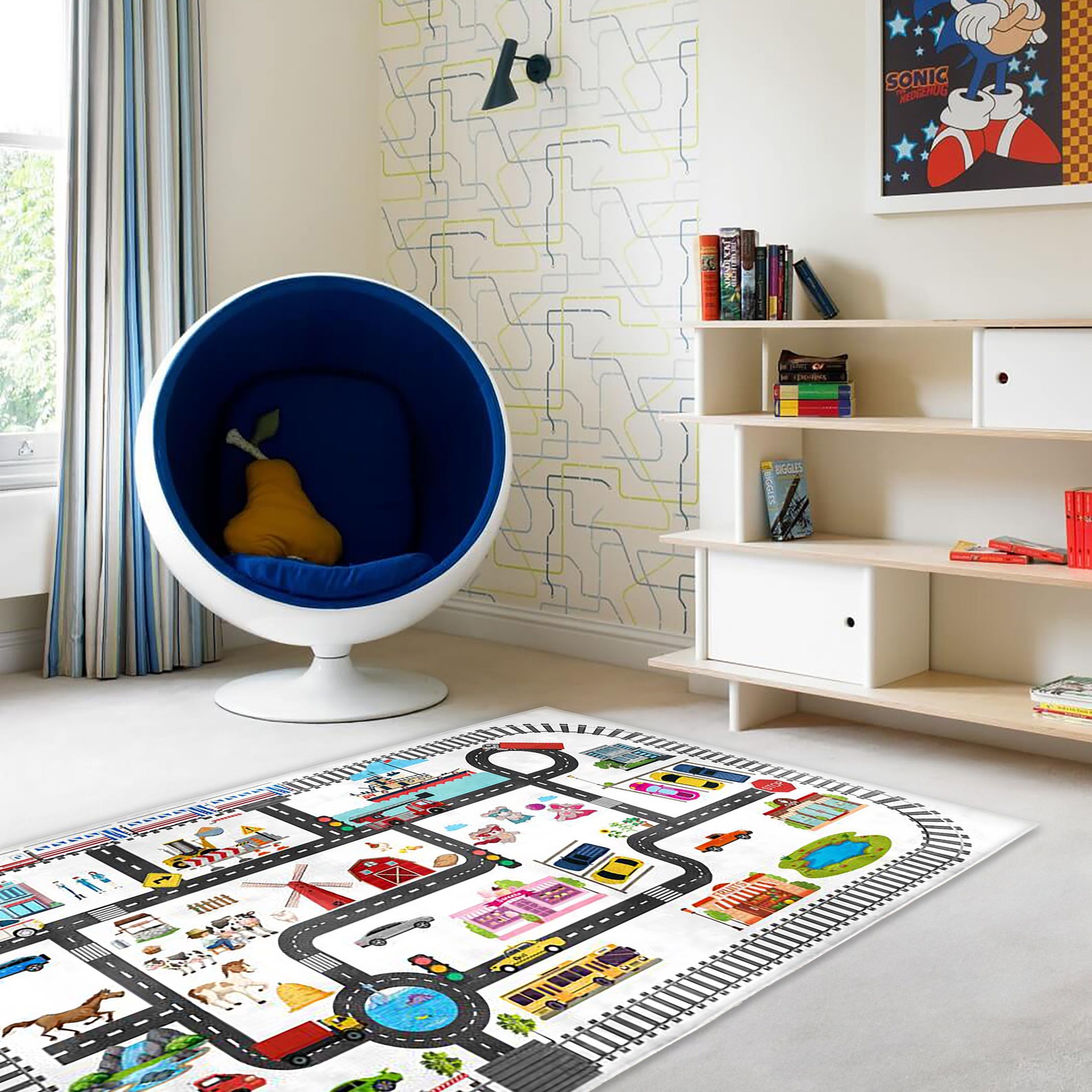 Road Pattern Kids Carpet, Race Track Play Carpet, Driveway Pattern ...