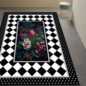 Rose Dark Floor Art, Flowers Pattern Carpets, Gothic Area Rug, Floral ...
