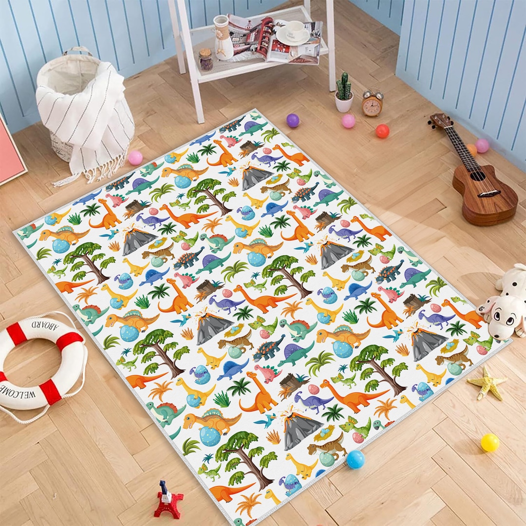 Dinosaur World Kids Rug, Dino Kids Room Carpet, Land of Dinosaur Carpet ...