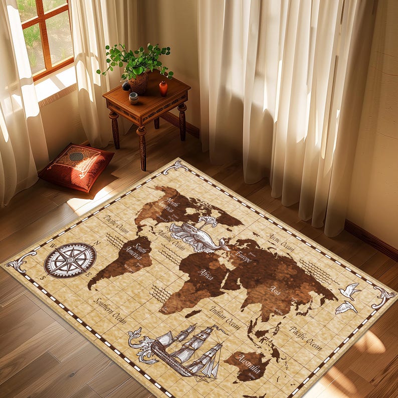 World Map Education Rug, World Map Rug, World Map Carpet, Old World Map ...