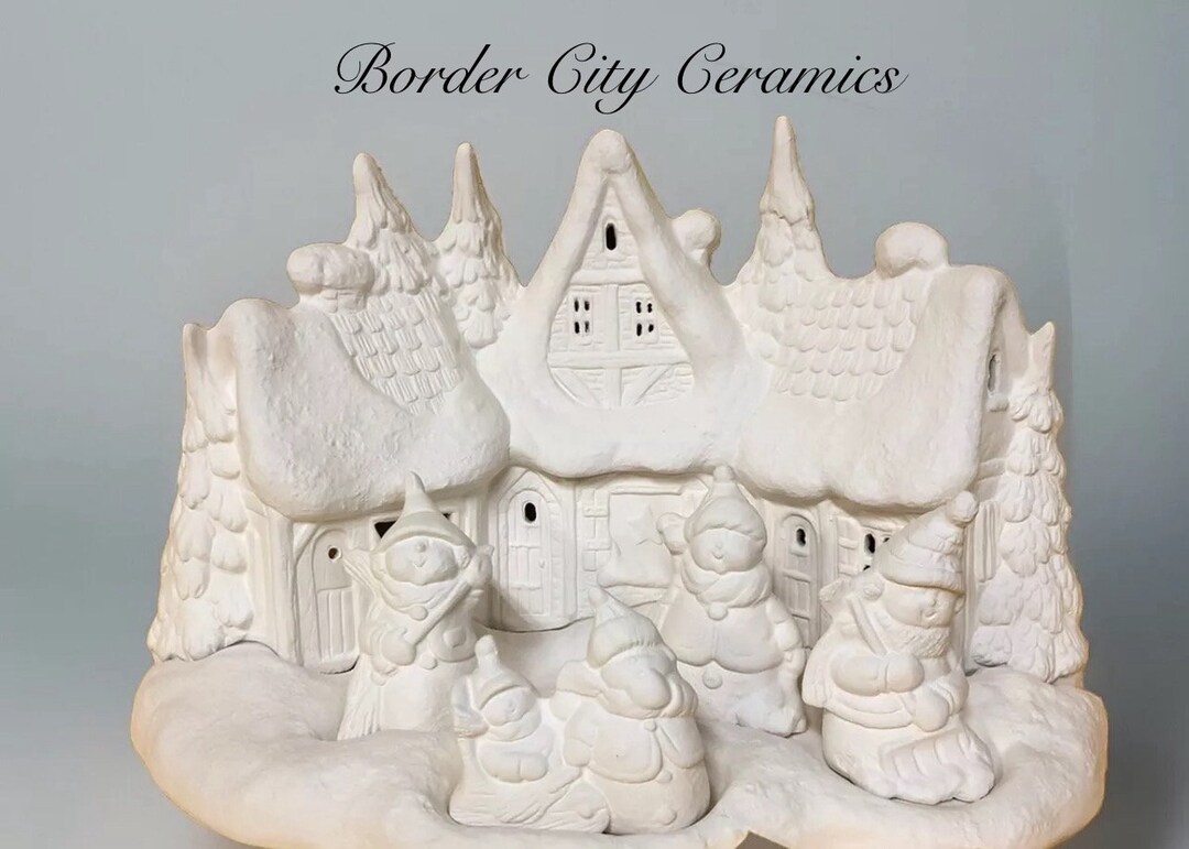 Winter - Ceramic Bisque - Snowman Village - 7” Tall - 11” in Length ...