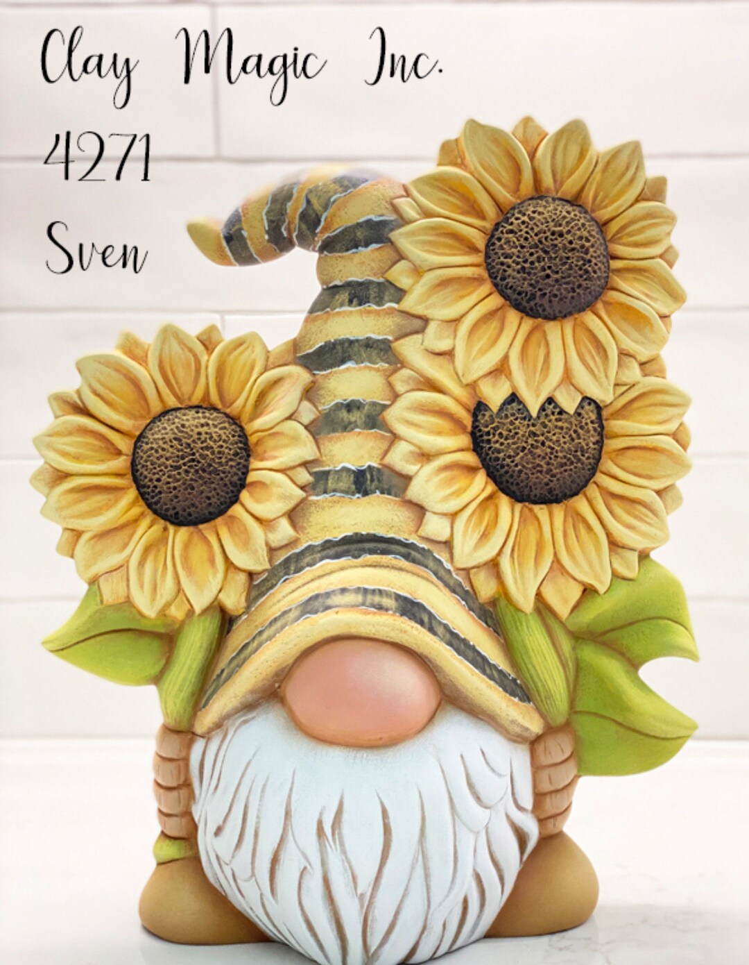 Clay Magic sven the Gnome W/ Sunflowers 4271 Ready to Paint Bisque - Etsy