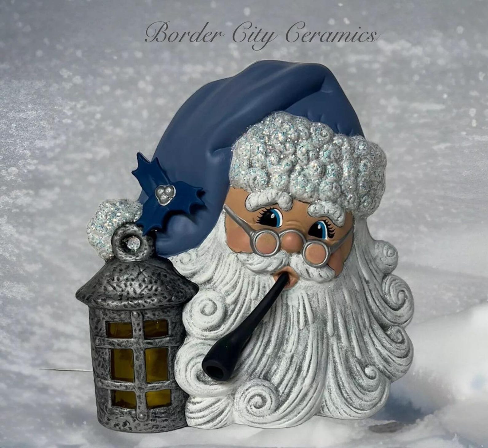 Christmas - Kimple Mold - Ceramic Light up Santa Claus - 12” Tall - Handcrafted - Blue - Lights ...
