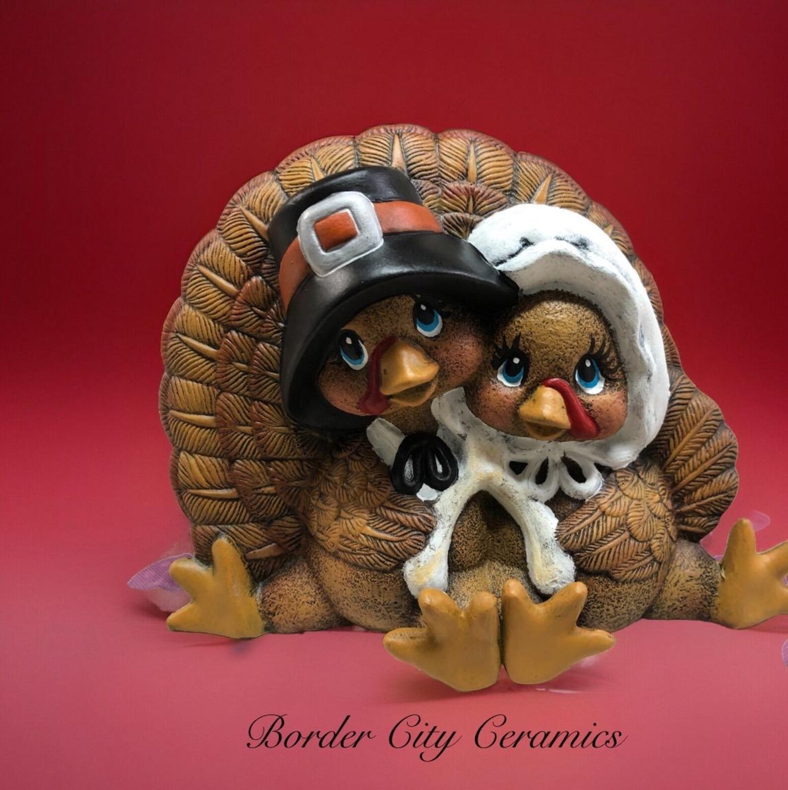 Fall - Adorable Turkey Couple - Ready to Paint - Bisque - Etsy