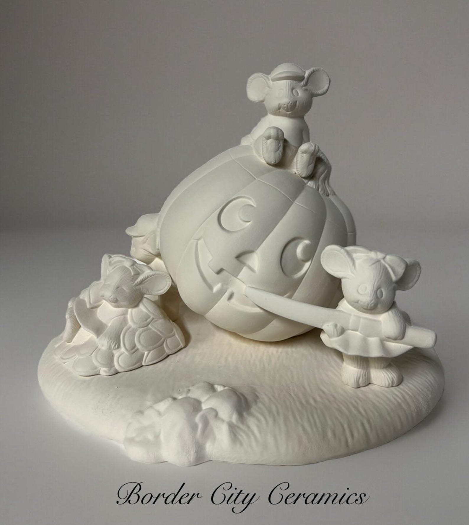 Halloween - Ceramic - Dona’s Mold - Mice Carving a Pumpkin Set W/base ...