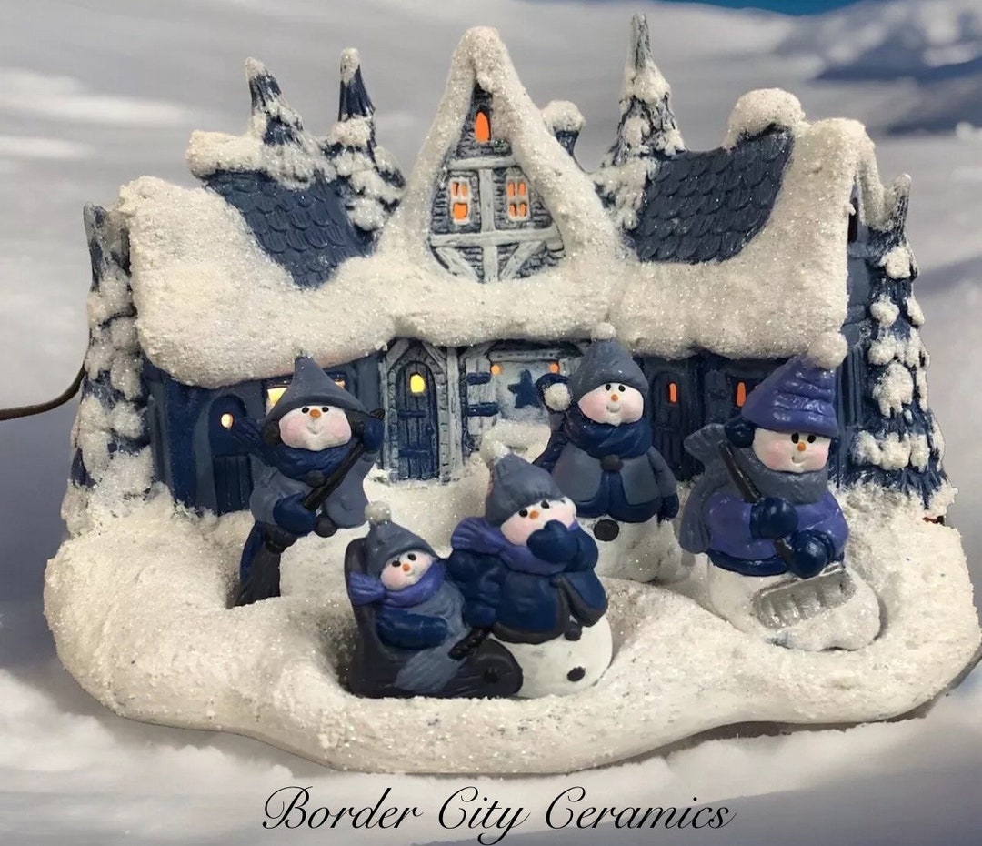 Winter Ceramic Bisque Snowman Village Ready-to-paint Lights Up - Etsy