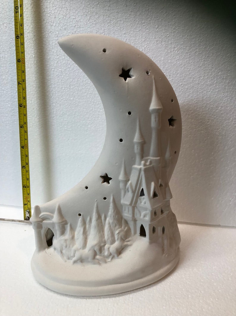 Fantasy - Ceramic - Moon and Castle - Bisque - 9” Tall - Etsy