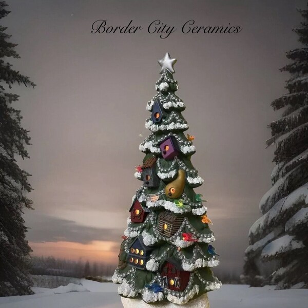 Ceramic Christmas Tree With Birdhouse - Etsy