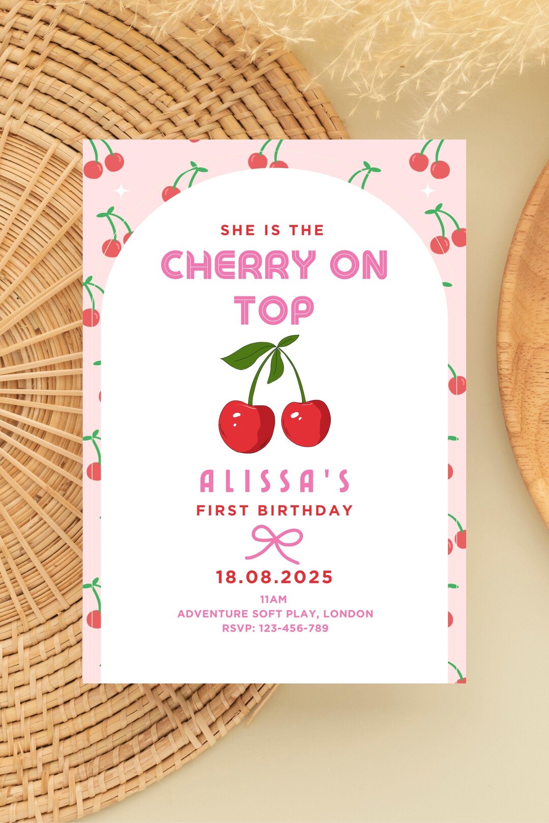 Cherry Birthday Invitation Cherry on Top Invite, Cherry First Birthday ...