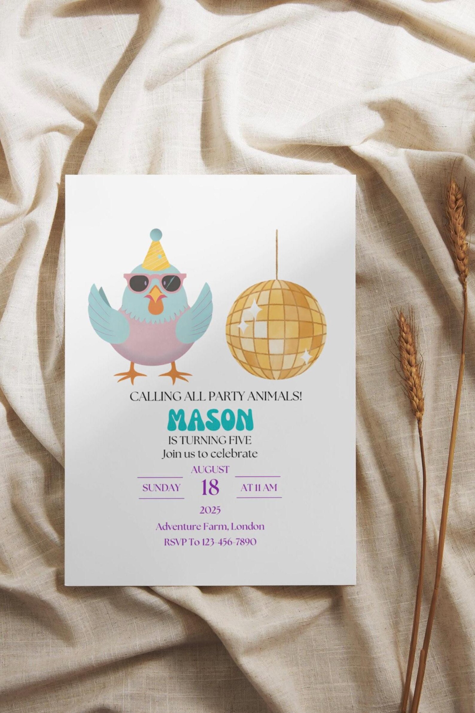 Chicken Disco Birthday Invitation: Farm Party Template (digital ...