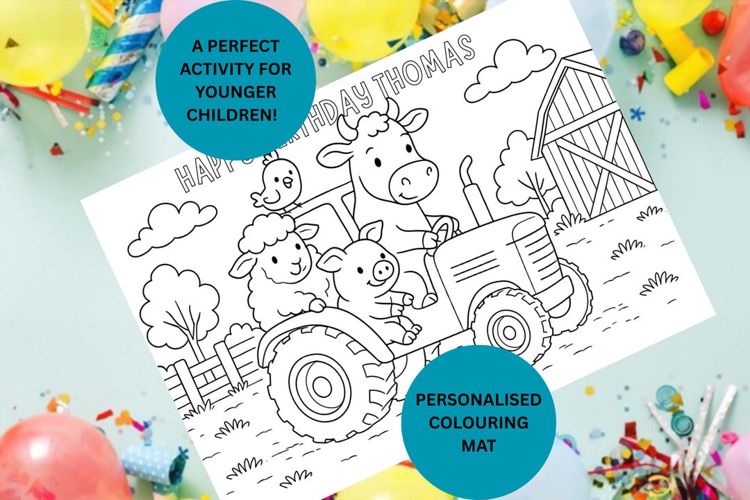 Birthday Colouring Placemat Printable, Birthday Colouring Parties,farm ...