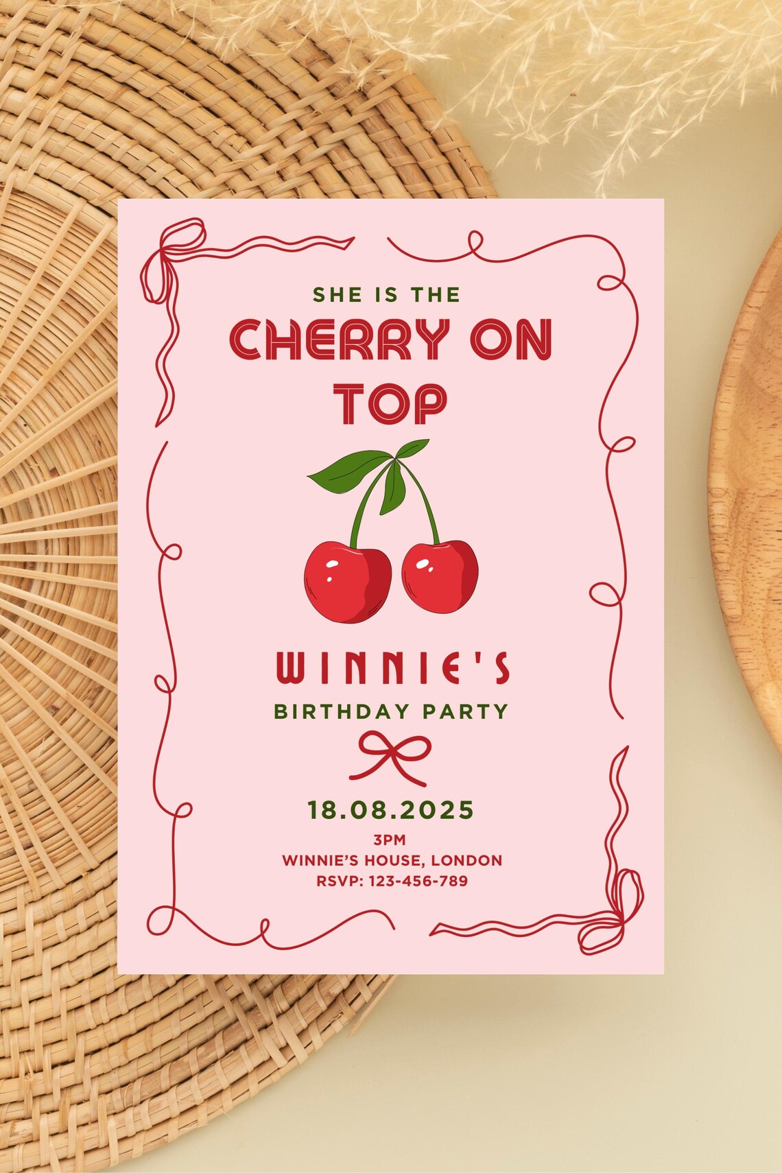 Cherry Birthday Invitation Cherry on Top Invite, Cherry First Birthday ...