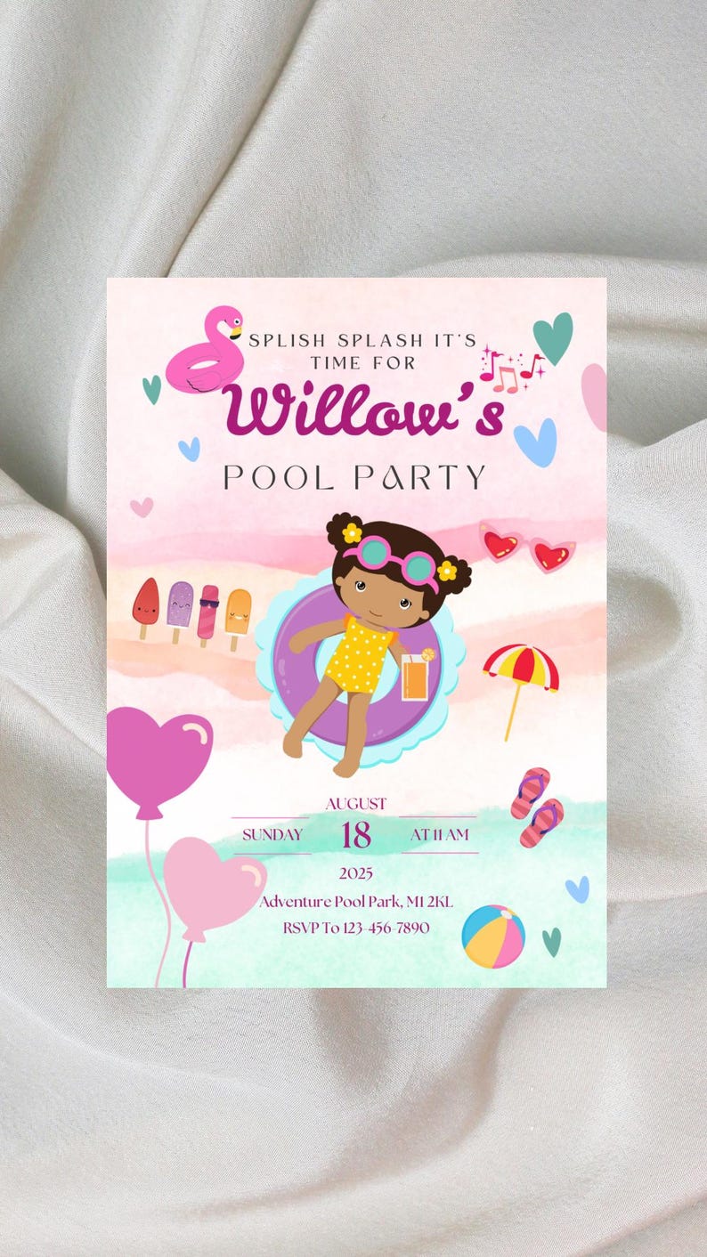 Summer Pool Party Invitation Template Flamingo Design Beach Theme ...