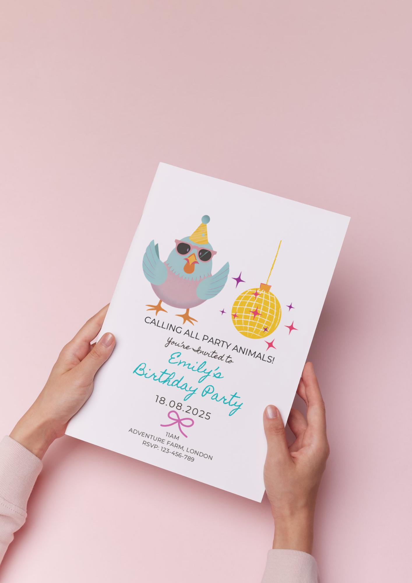 Chicken Disco Birthday Invitation: Farm Party Theme (digital Download ...