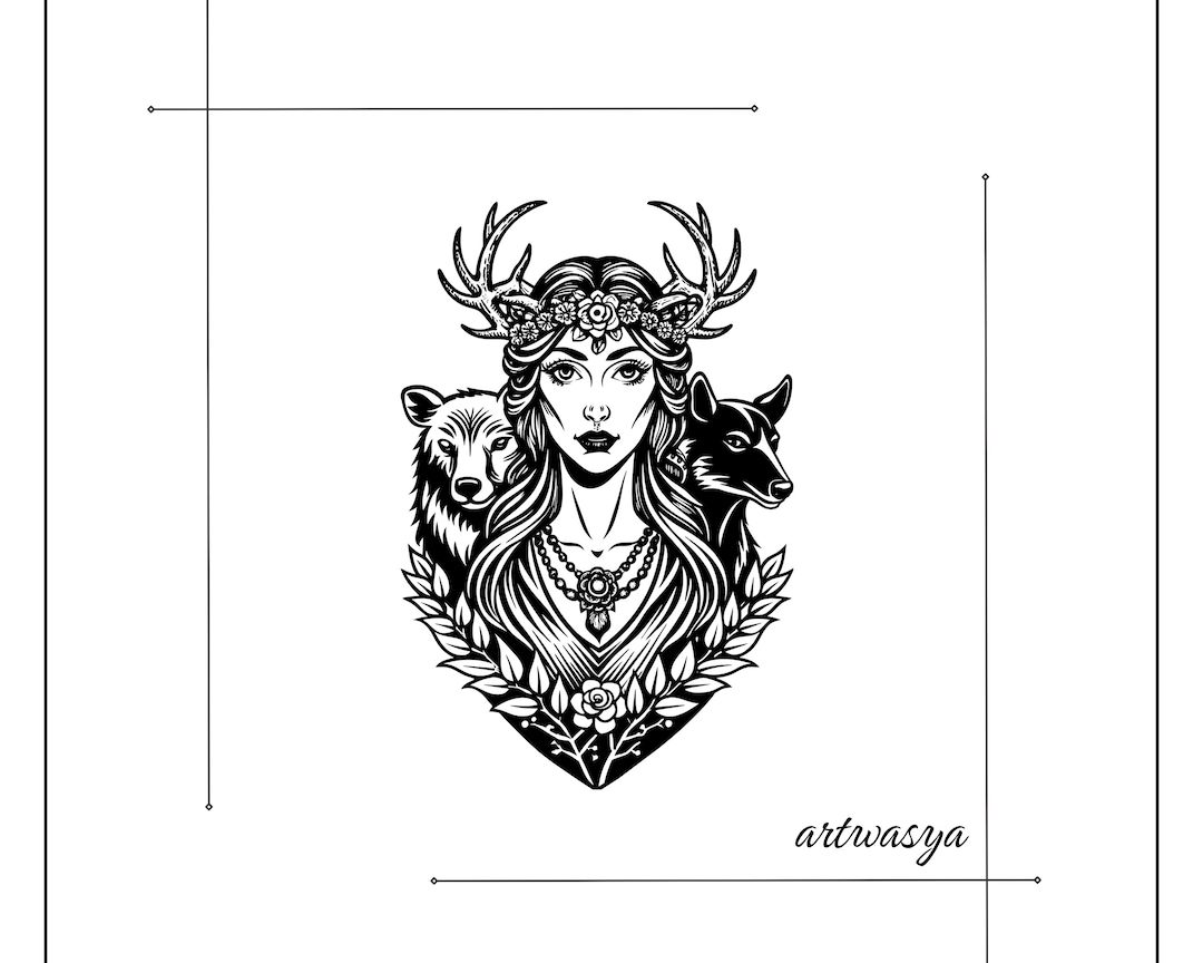Artemis Tattoo Design Digital Print High Resolution Download Files PNG & SVG - Etsy