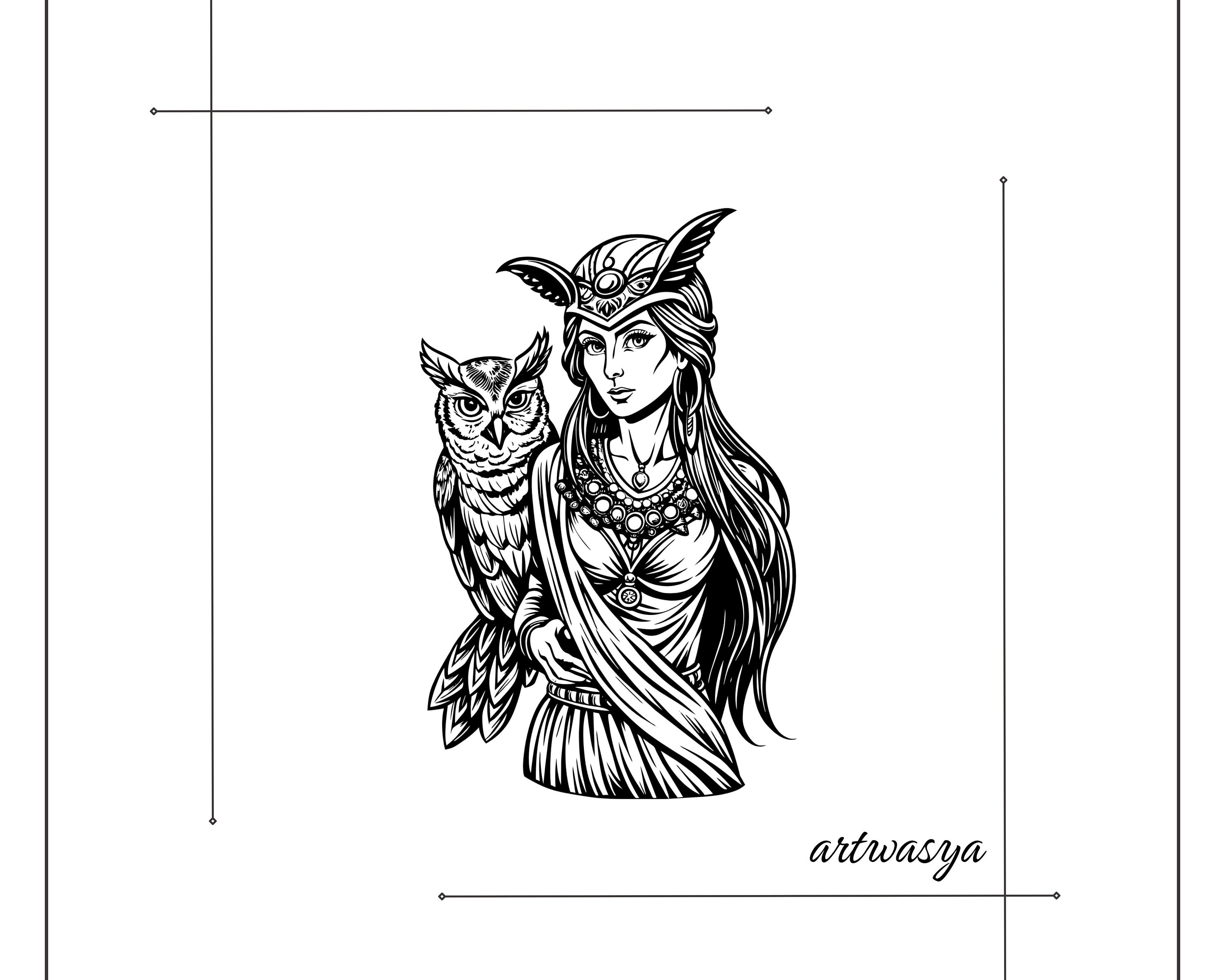 Athena Tattoo Design Athena With Owl Tattoo Digital Print High ...