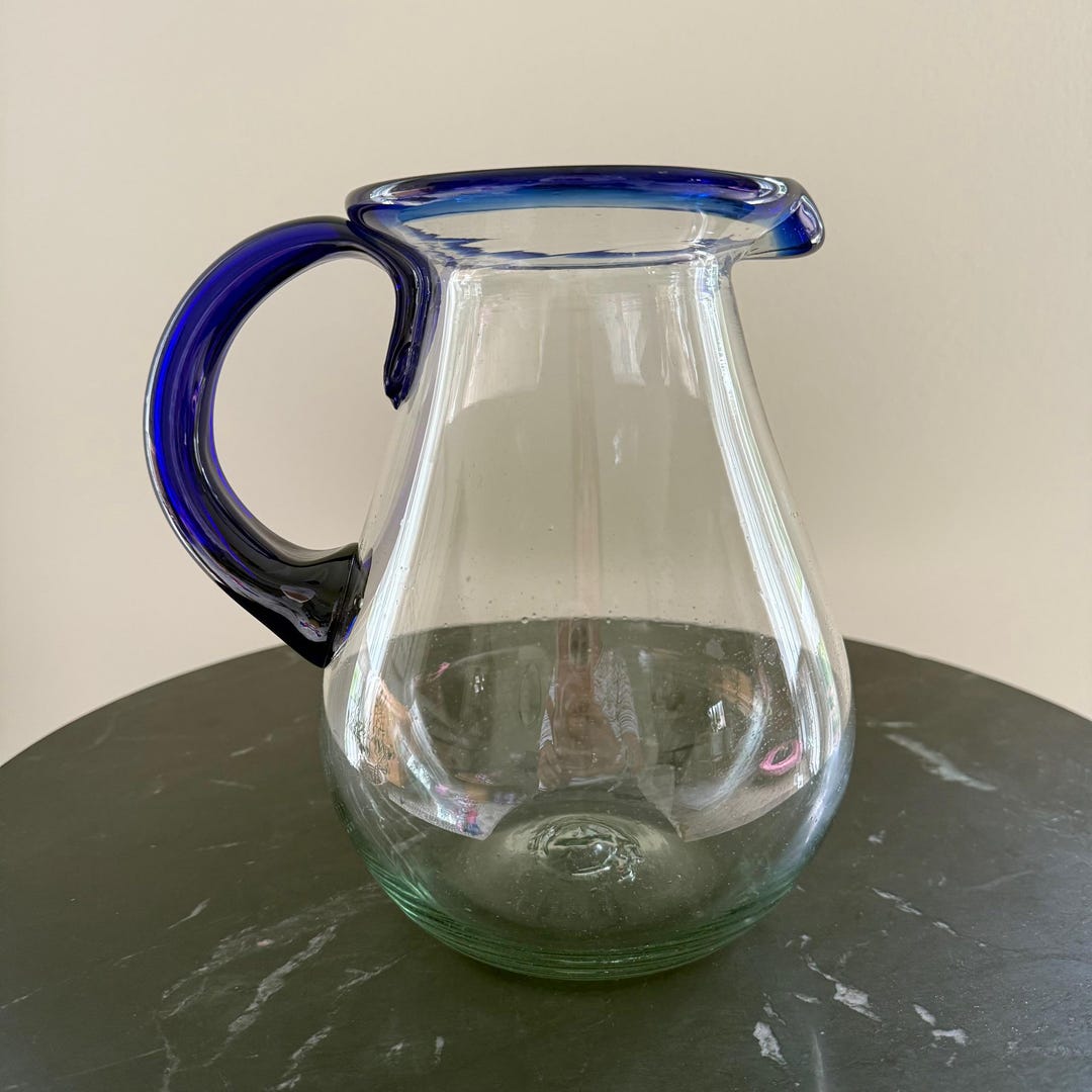 Vintage Mexican Cobalt Blue Bubble Glass Pitcher - Etsy